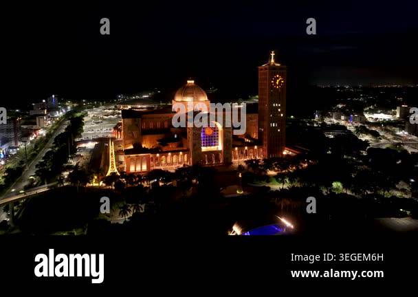 Night Scape Of Catholic Temple At Aparecida In Sao Paulo Brazil. Night ...