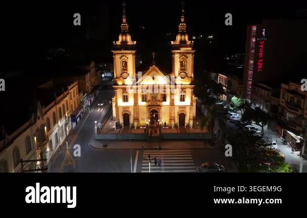 Night Historical Basilica At Aparecida In Sao Paulo Brazil. Night ...