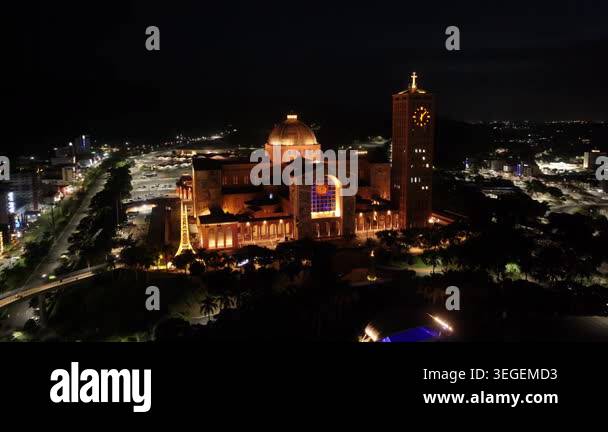 Night Scape Of Catholic Temple At Aparecida In Sao Paulo Brazil. Night ...