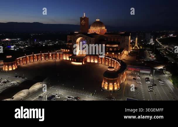 Night Scape Of Catholic Temple At Aparecida In Sao Paulo Brazil. Night ...