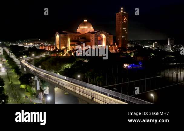 Night Scape Of Catholic Temple At Aparecida In Sao Paulo Brazil. Night ...