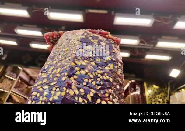 Close-up of Rotating Turkish Delight with Pistachios Stock Video ...