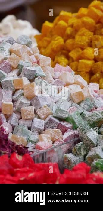Vibrant Assortment of Colorful Turkish Delights Dusted with Sugar Stock ...
