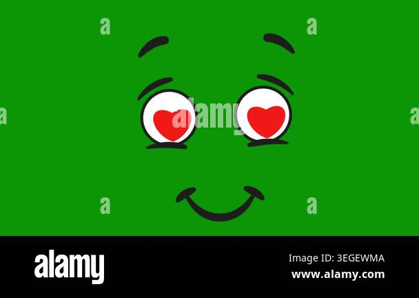 green eyes smile with red eyes, cartoon character. green background ...