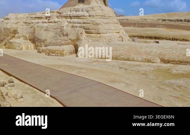 Slow motion footage showing the great sphinx of giza, a limestone ...
