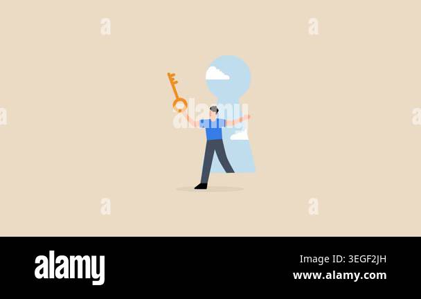 Success secret key discovery, 4k animation entrepreneur unlocks door ...
