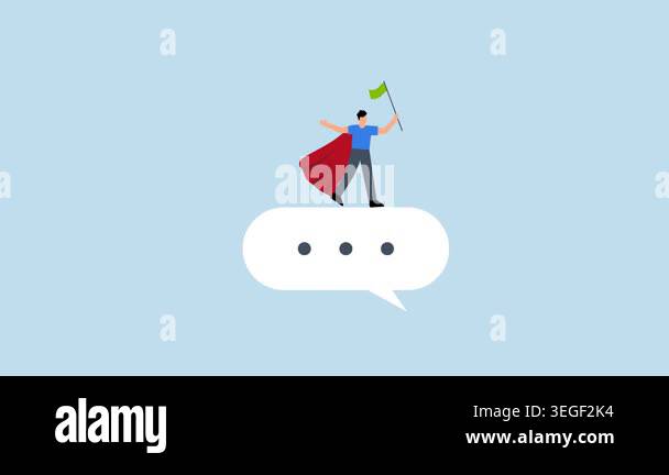 Communicate for success, successful entrepreneur superhero grasping ...