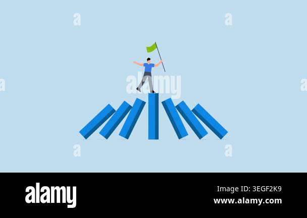 Winner take all, successful entrepreneur on firm robust chart domino ...