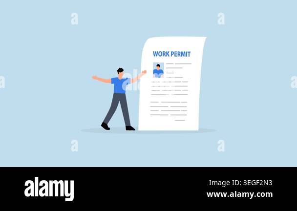 Work permit document approved, 4k animation businessman employee with ...
