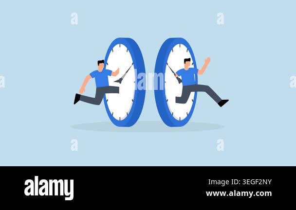 Time management, 4k animation businessman jump into clock to the future ...