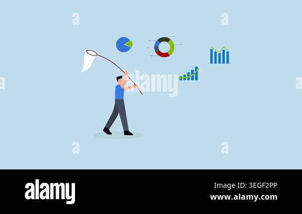 Collect data, 4k animation businessman catch data graph and chart with ...