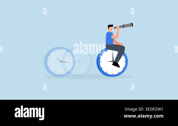 Time management, 4k animation of businessman riding time passing clock ...