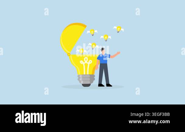 Idea generation, 4k animation of young adult man open lightbulb to ...