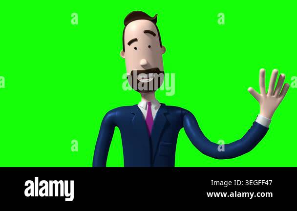 Cartoon Businessman Wearing Suit Waves Hand - Close-up Stock Video ...
