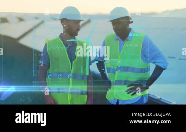 solar site augmented reality data overlay, engineers consult digital ...