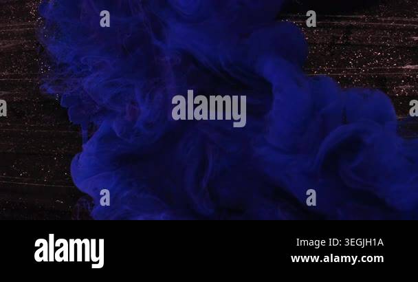 Blue paint background. Color fog water. Defocused navy chemical splash ...