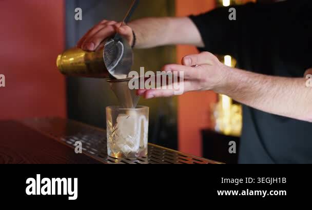 Milky cocktail making. Creamy drink. Unrecognizable professional ...