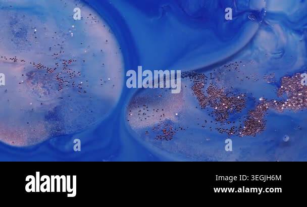 Blue paint water. Sequins background. Blur color pigment in acrylic ...