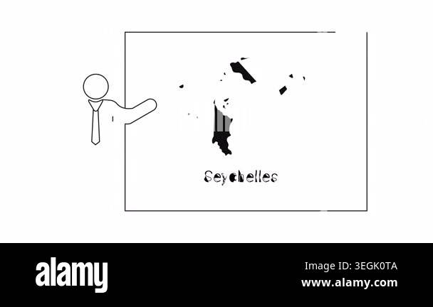 A simple line drawing shows a businessman pointing to a map of ...