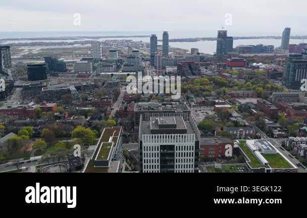 Cinematic aerial panorama of downtown Toronto, revealing urban ...
