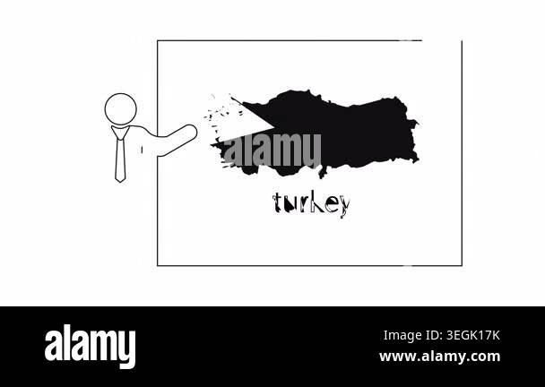 A simple line drawing of a teacher pointing to a map of Turkey ...