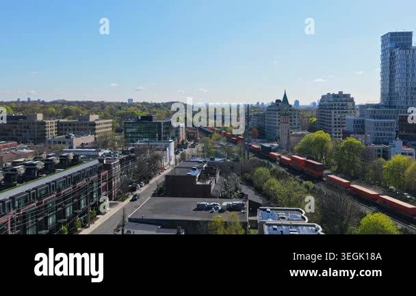 Freight train hauling shipping containers in Toronto, North America ...