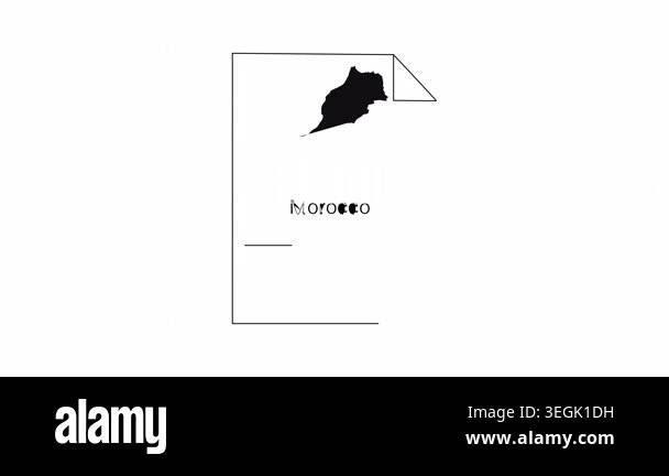 A simple line art animation of a document featuring the map of Morocco ...