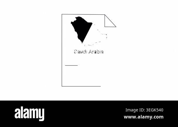 A simple line art icon representing a document with the map of Saudi ...