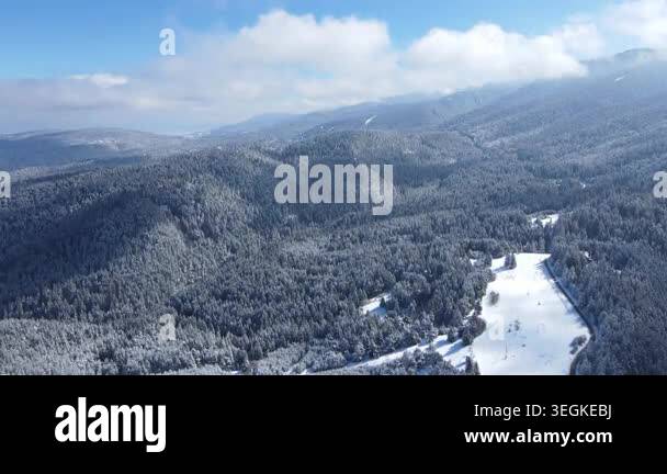 Aerial winter view of Rila Mountain near Beli Iskar village, Sofia ...