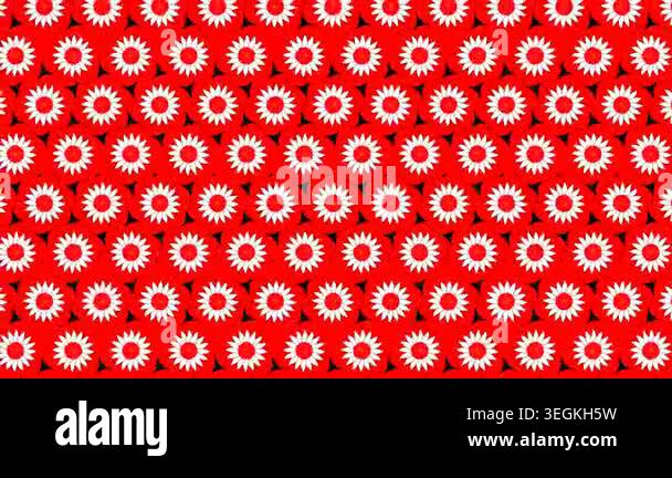 Dynamic floral kaleidoscope pattern with vibrant red and white ...