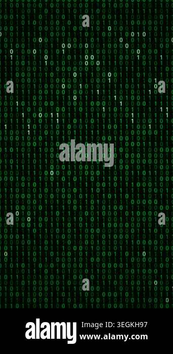 Digital rain of green binary code streaming down a black background in ...