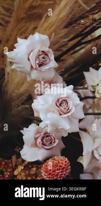 Beautiful wedding flower decoration. Wedding arch arranged with pastel ...