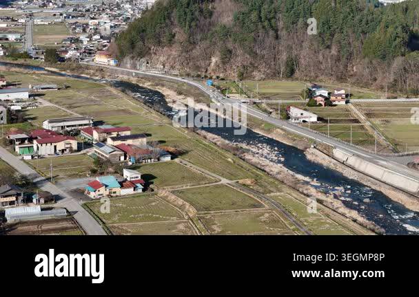 Aerial view of river flowing through valley Stock Video Footage - Alamy