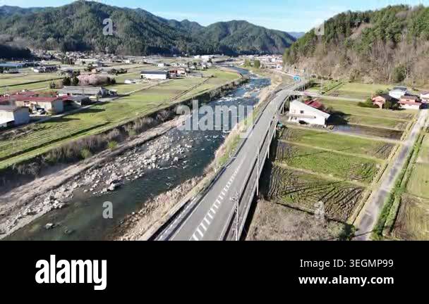 Aerial view of river and surrounding landscape Stock Video Footage - Alamy