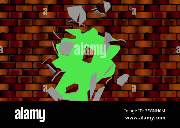 Breaking wall on green screen. transition animation Stock Video Footage ...