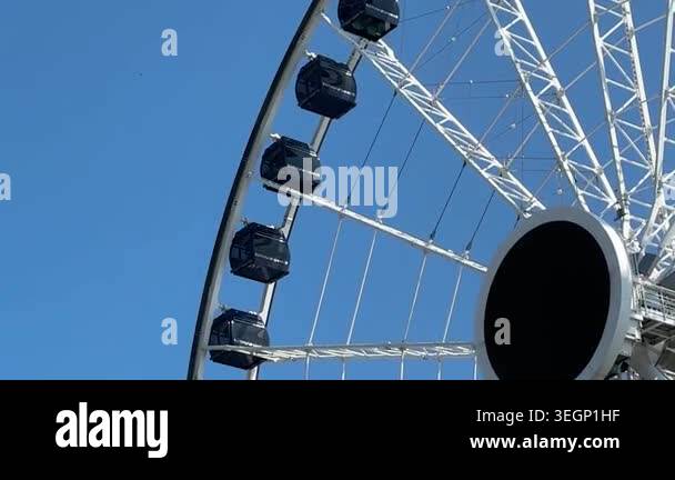 Modern White Ferris Wheel Cabins Against Clear Bright Blue Summer Sky ...