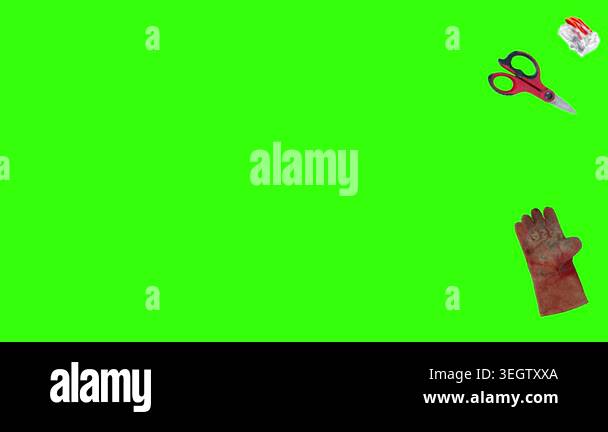 Collection of electrical and repair tools floating on a green ...