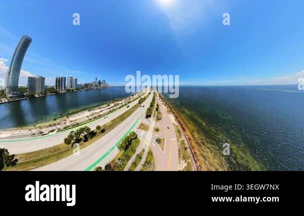 Wide angle warp video Miami Key Biscayne Rickenbacker Causeway 4k 2026 ...