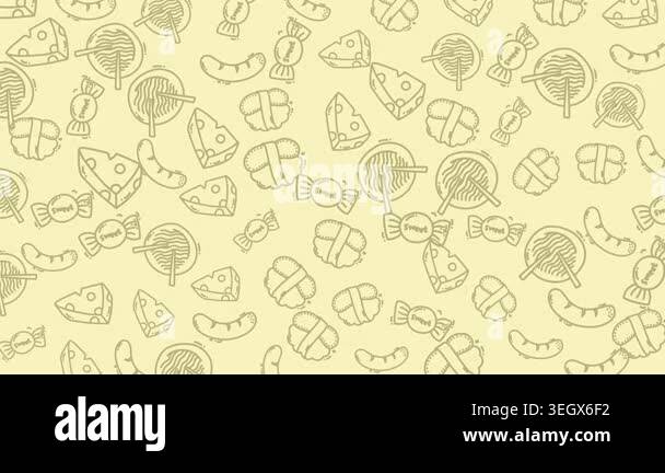 Creative seamless pattern of cute food doodles suitable for packaging ...