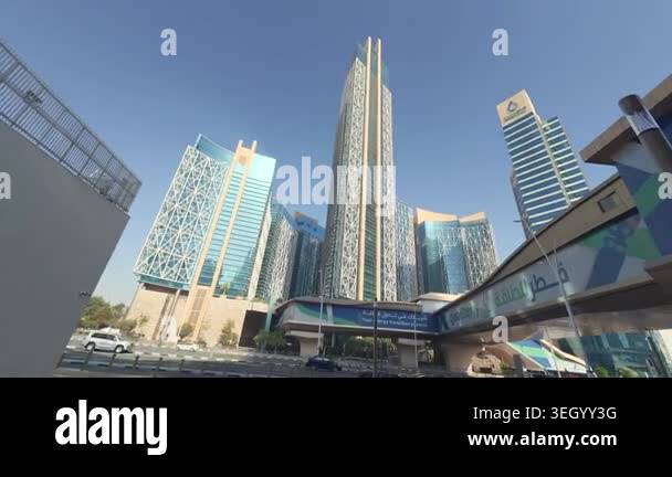 Modern skyscrapers in an urban setting with a clear blue sky in the ...