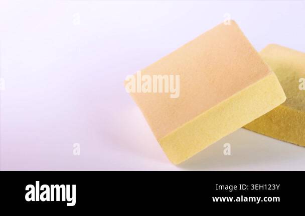 Dried freeze-dried tofu on a white background rotating, close up Stock ...