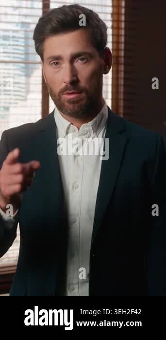 Smiling Caucasian adult business man come here gesture middle-aged male ...