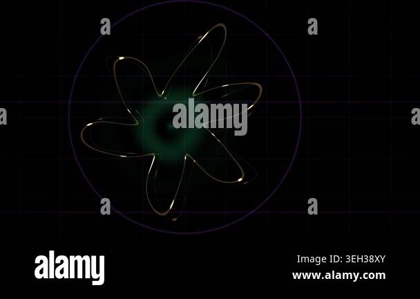 A green glowing atom model rotating slowly on a black background Stock ...