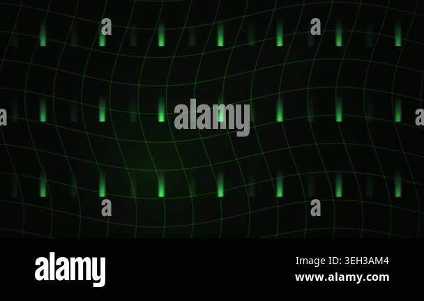 Glowing green grid lines on a black background with a white border ...