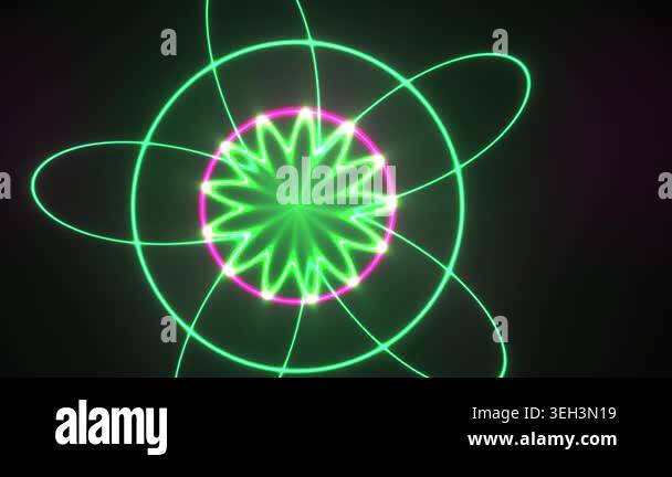 Glowing neon green atom pattern on black Stock Video Footage - Alamy