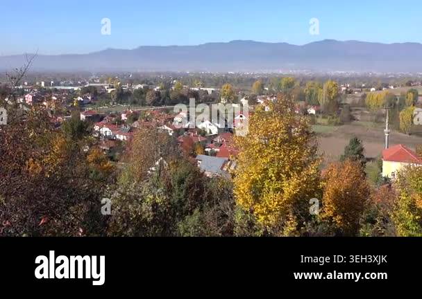 Panoramic a characteristic settlement and tiled village mosque in ...