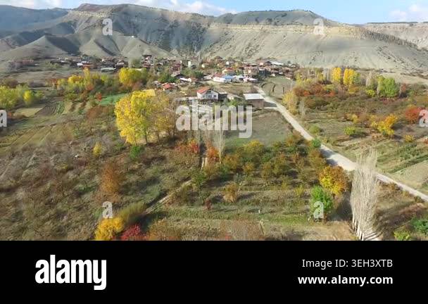 Aerial traditional village nestled in Central Anatolia region with ...