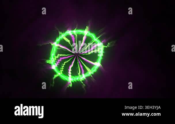 Glowing green light circle effect animation on black background Stock ...
