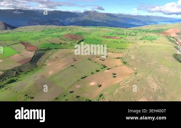 Aerial Turkey farmland patchwork fields hills cultivated plains rural ...