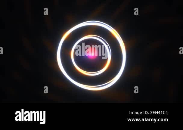 Glowing white and orange circular lights on black background Stock ...